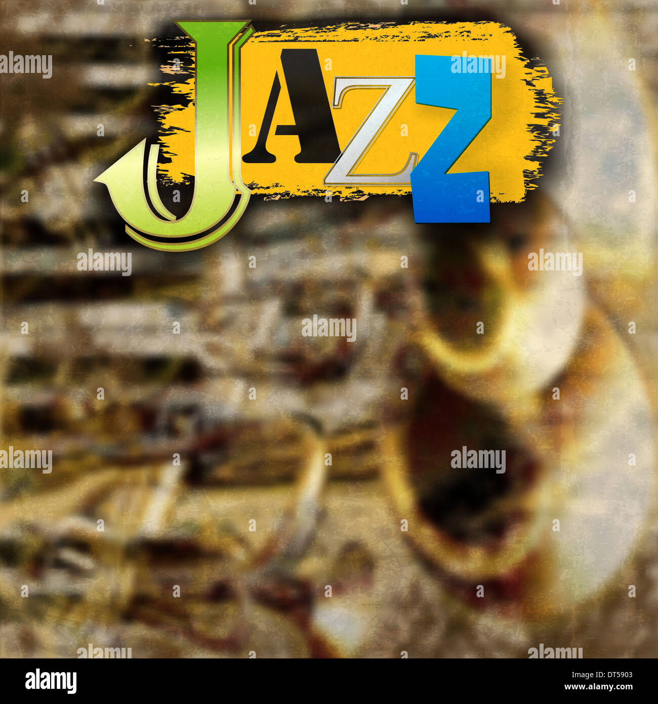 Abstract grunge background with the word jazz and musical instruments ...