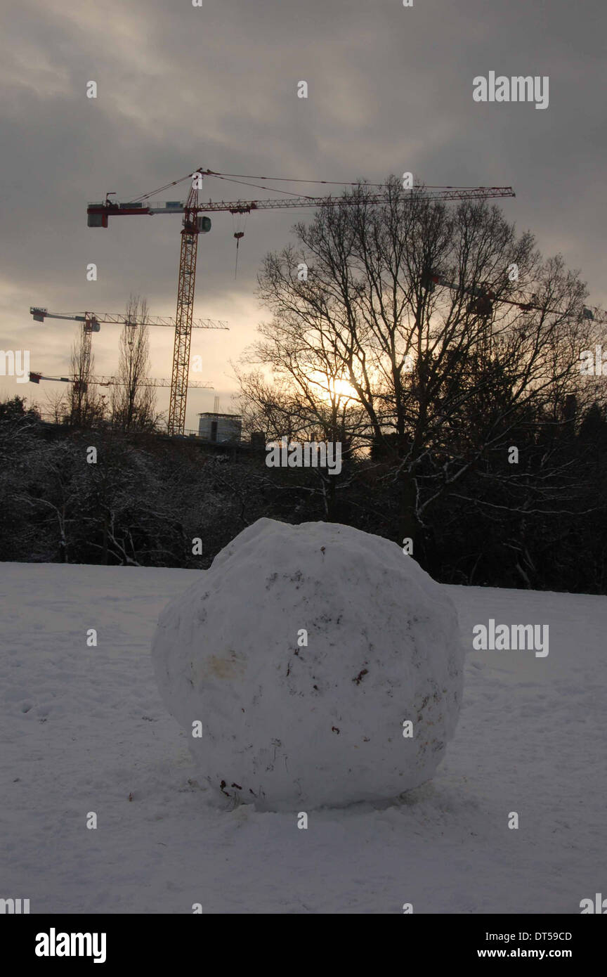 A huge snow ball in Montrose Park during winter at Edgware, London ...