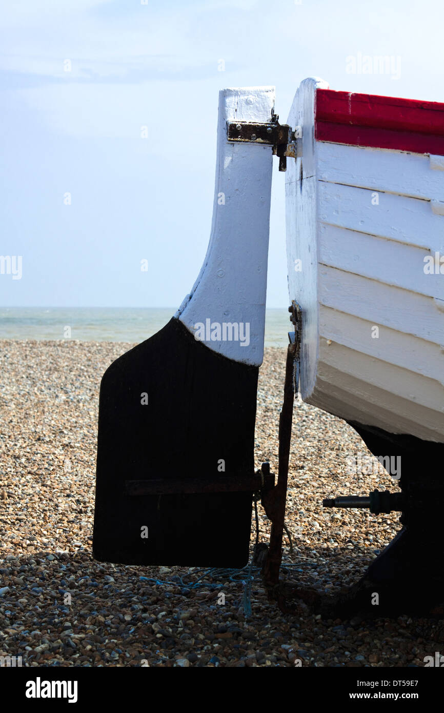 Rudder of Aldeburgh fishing boat - boat has no propeller Stock Photo ...