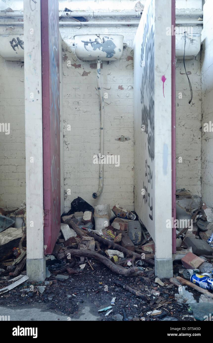 In need of restoration and repair broken WC toilets smashed up cubicle ...