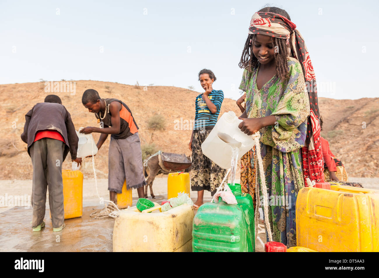 Children collecting water from a well, Berhale, Ethiopia, Africa Stock ...