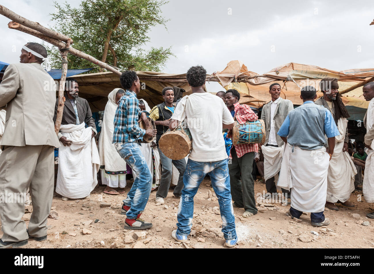 People dancing during a wedding celebration, Gheralta, Tigray, Ethiopia ...