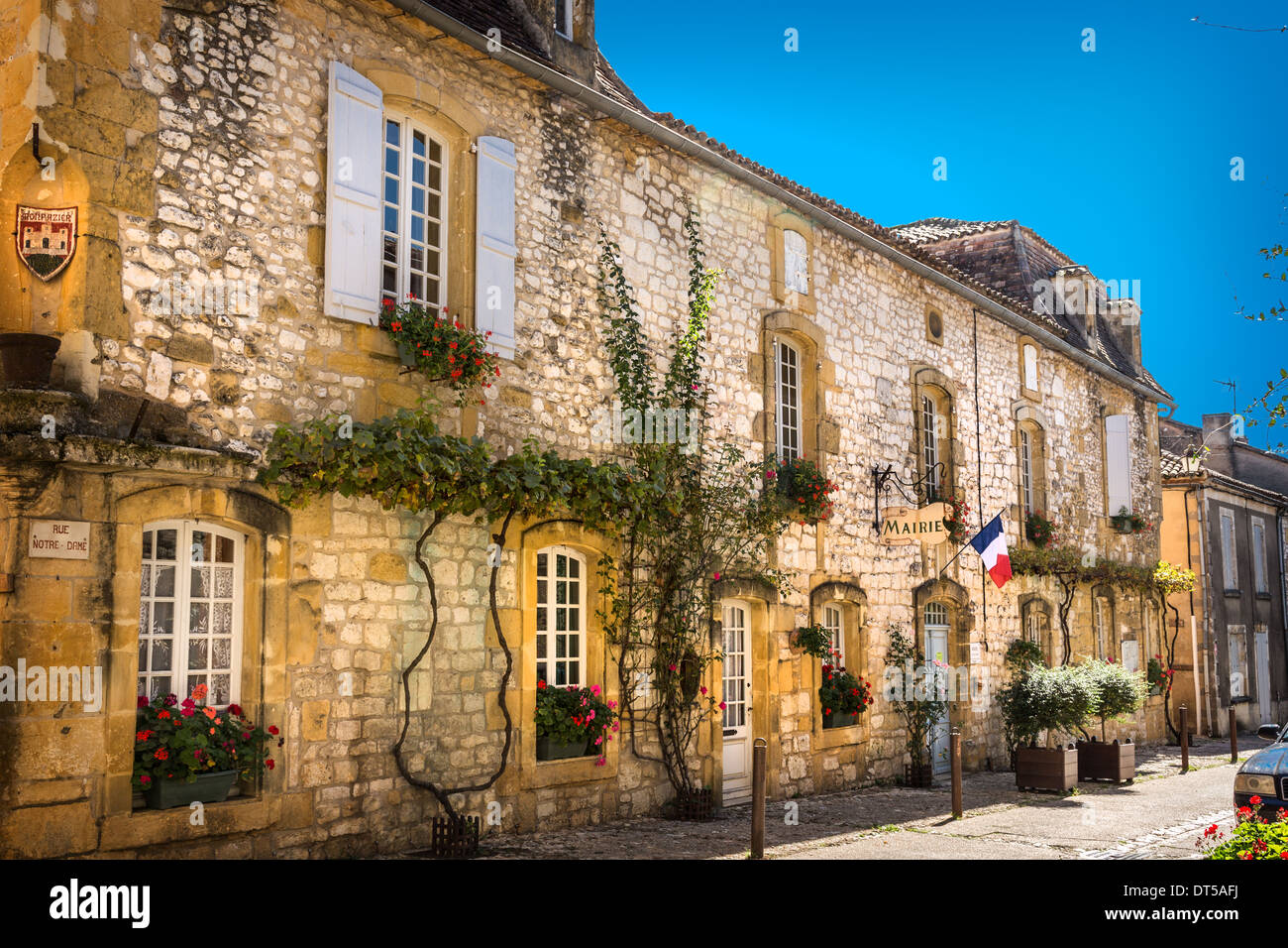 Monpazier, Dordogne, France, Europe. Old street with sunning ...