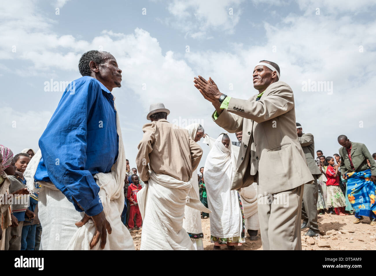 People dancing during a wedding celebration, Gheralta, Tigray, Ethiopia ...