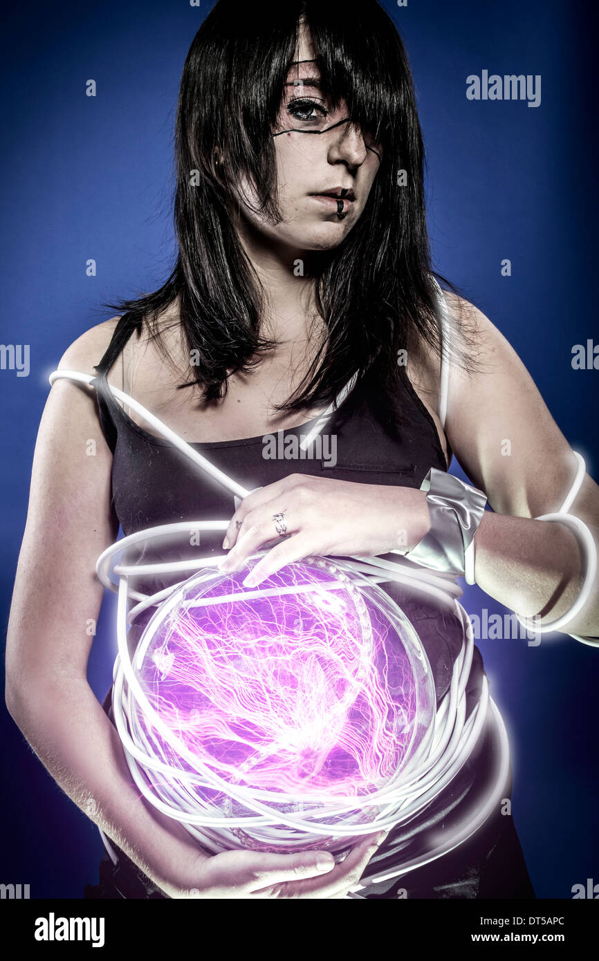 Woman of the future, connection and computing, future concept Stock ...