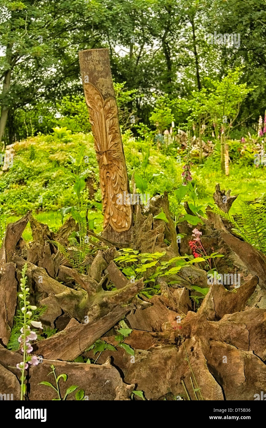 Stumpery in gardens of Burnby Hall, Pocklington, Yorkshire, with wood ...
