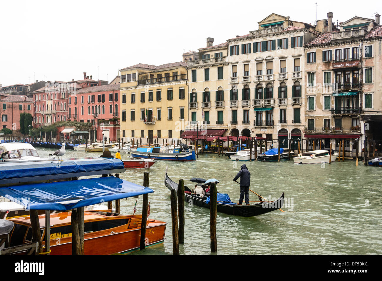 Winter in Venice, Italy. Gondola and boat traffic on the Grand Canal ...