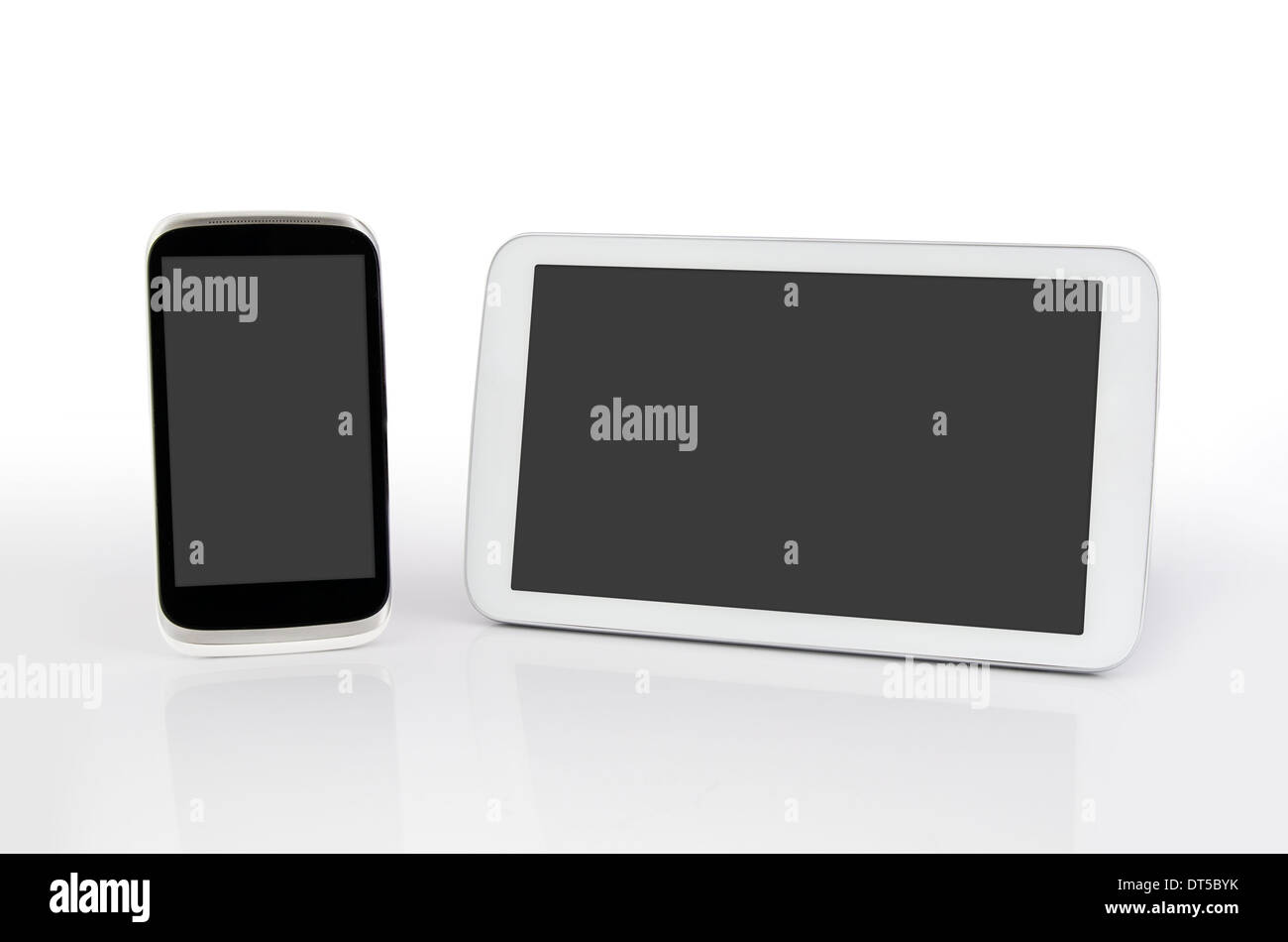 Mobile phone and tablet with blank screen. Modern flat devices with ...