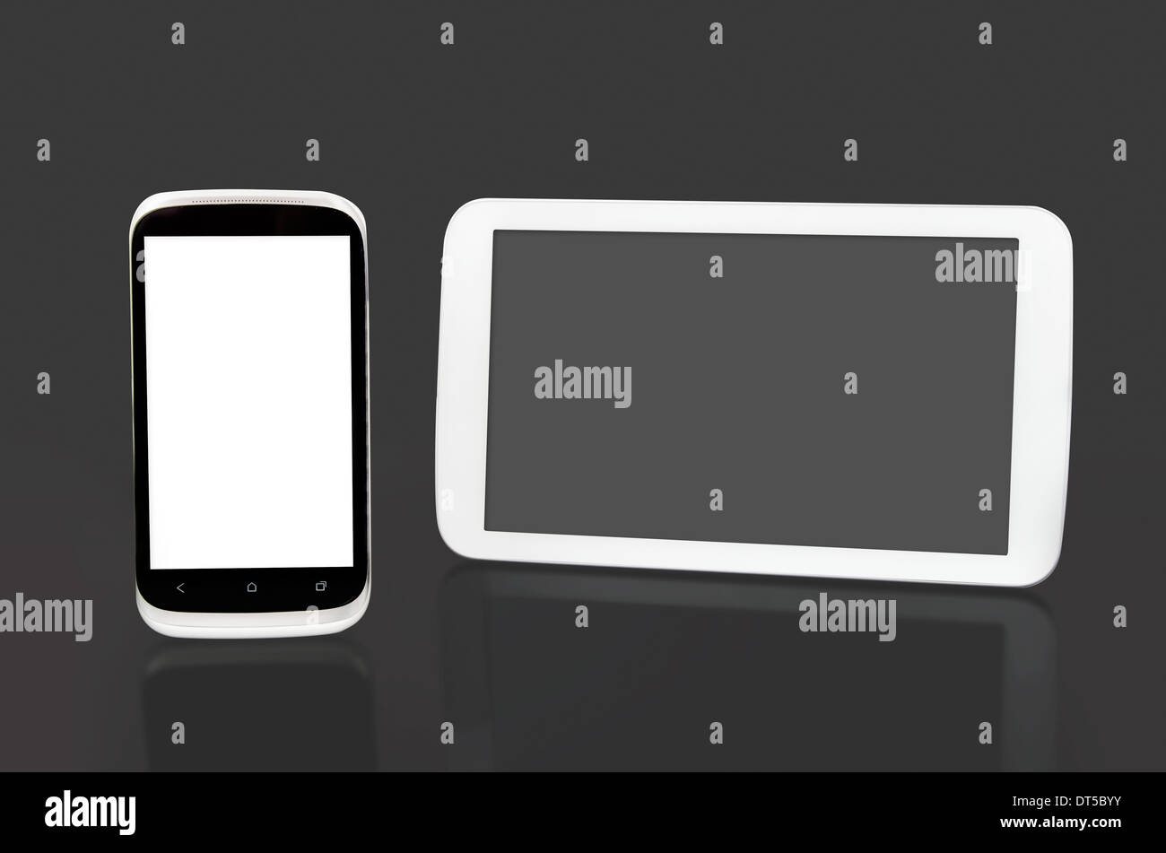 Mobile phone and tablet with blank screen. Modern flat devices with ...