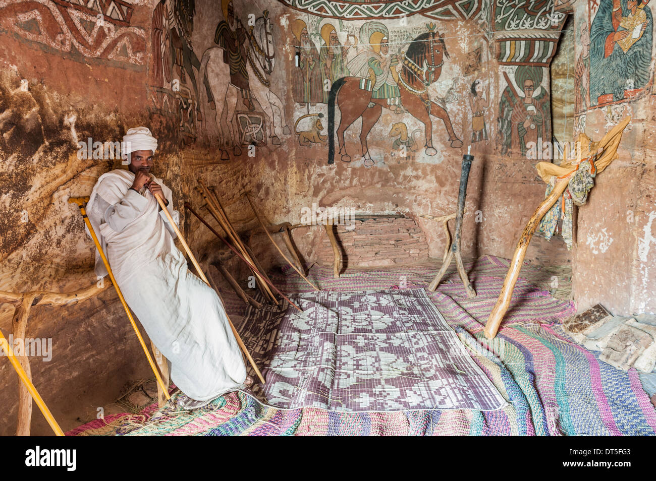 Orthodox monk inside Abuna Yemata Guh church, Tigray, ethiopia, Africa ...