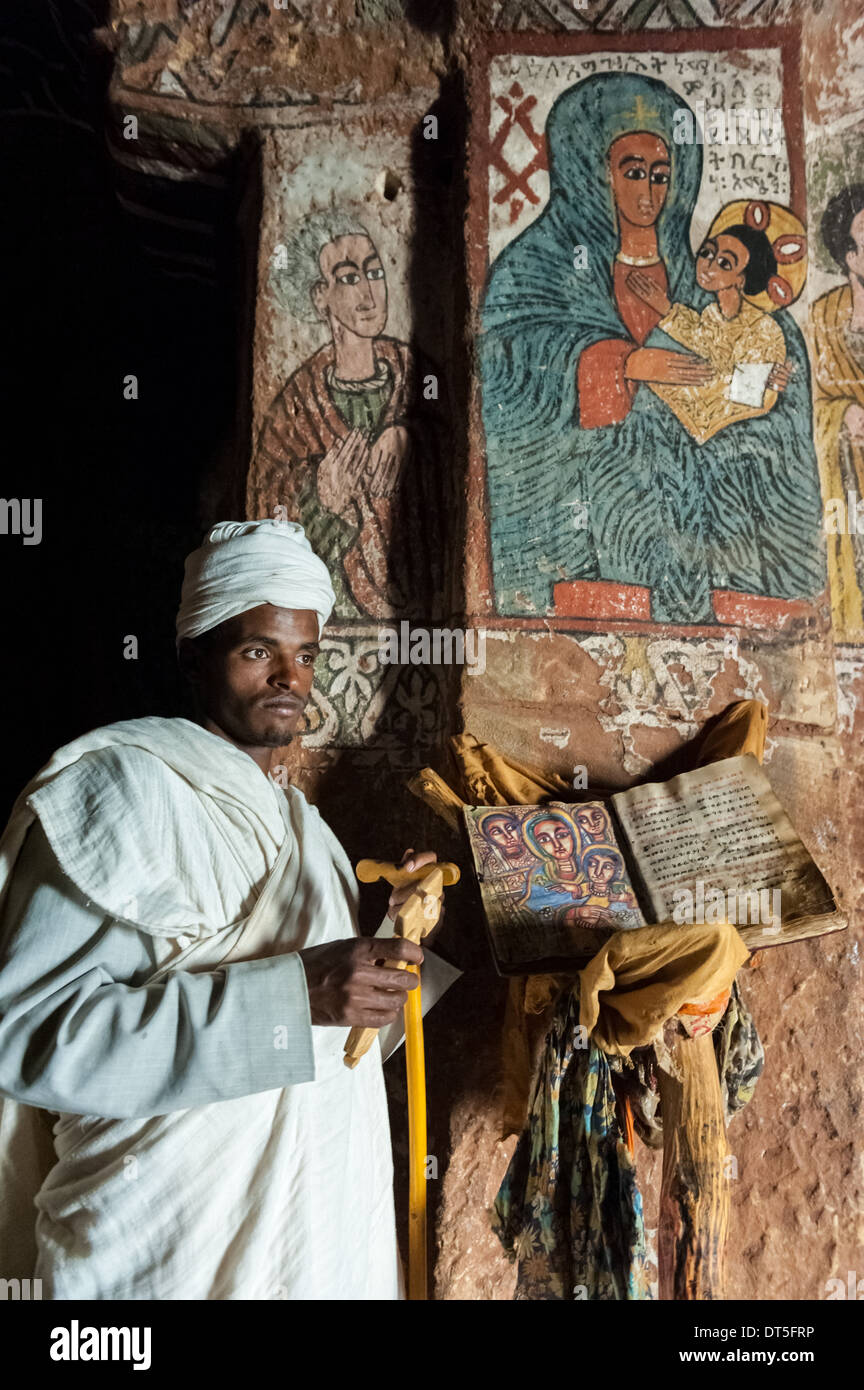 Orthodox monk inside Abuna Yemata Guh church, Tigray, ethiopia, Africa ...