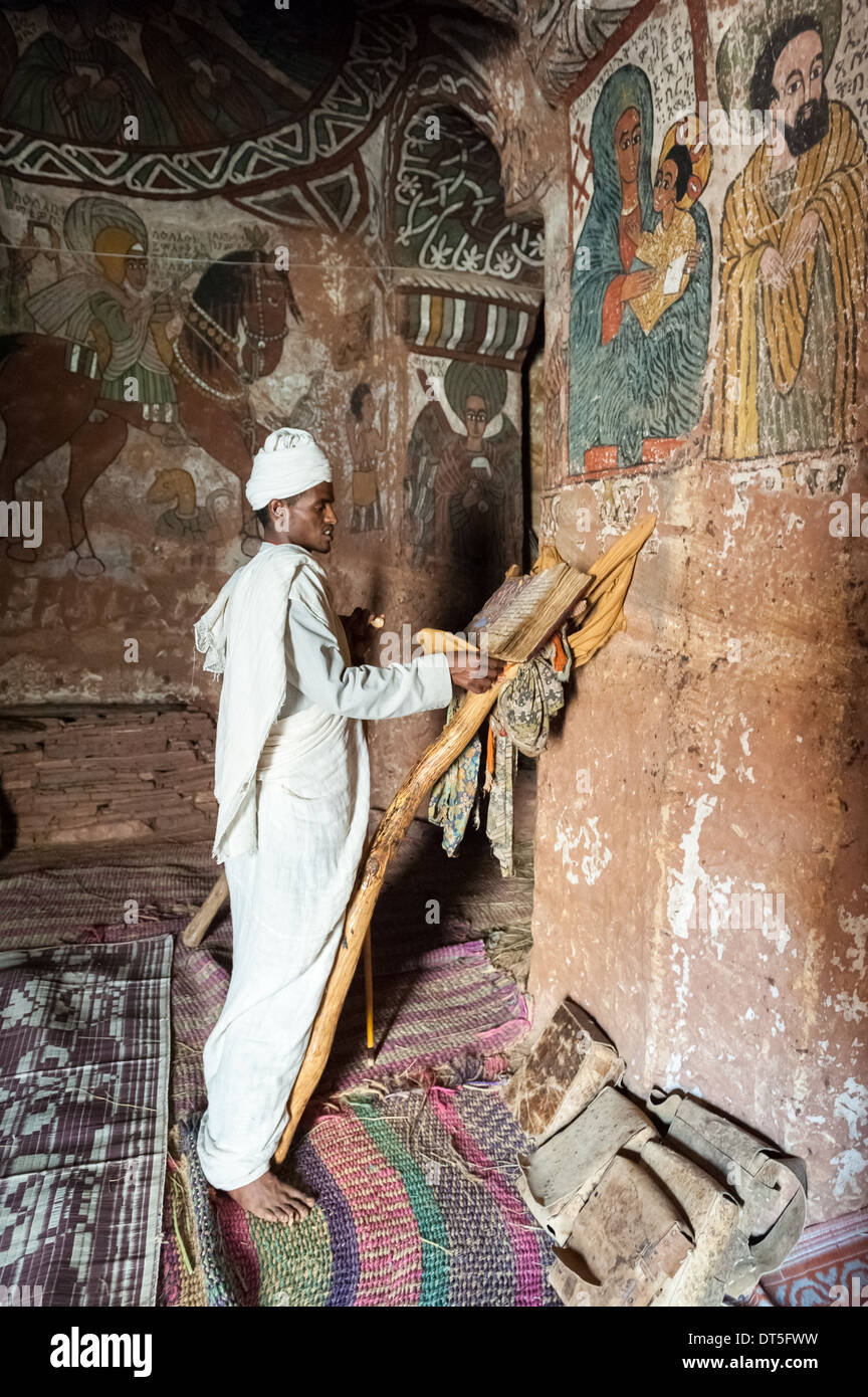 Orthodox monk inside Abuna Yemata Guh church, Tigray, ethiopia, Africa ...
