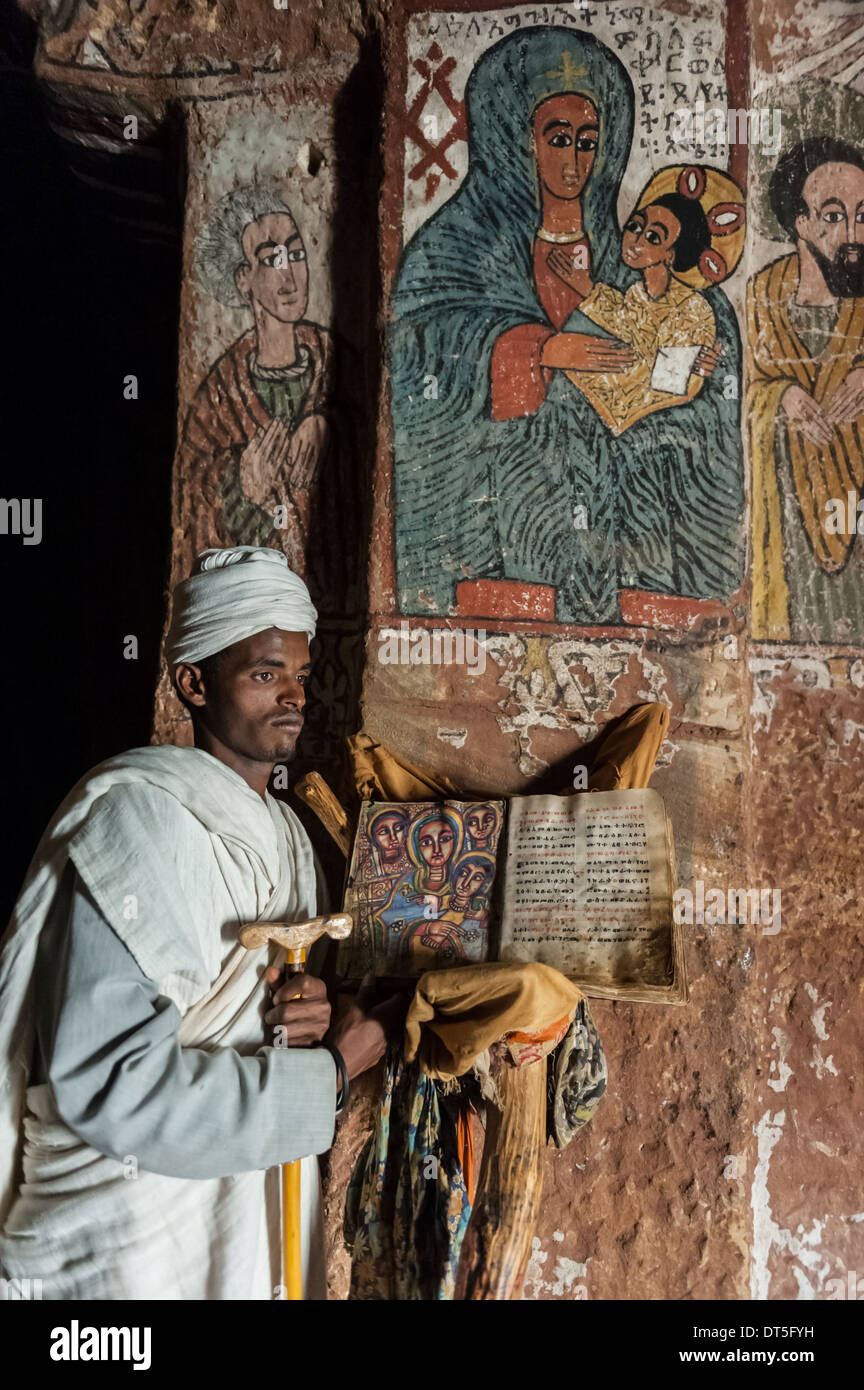 Orthodox monk inside Abuna Yemata Guh church, Tigray, ethiopia, Africa ...