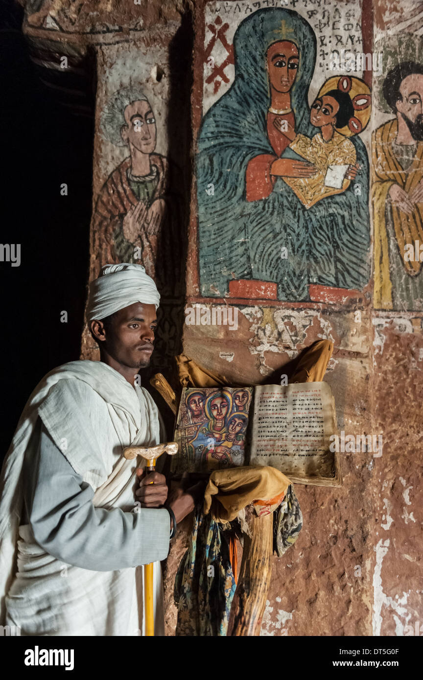 Orthodox monk inside Abuna Yemata Guh church, Tigray, ethiopia, Africa ...