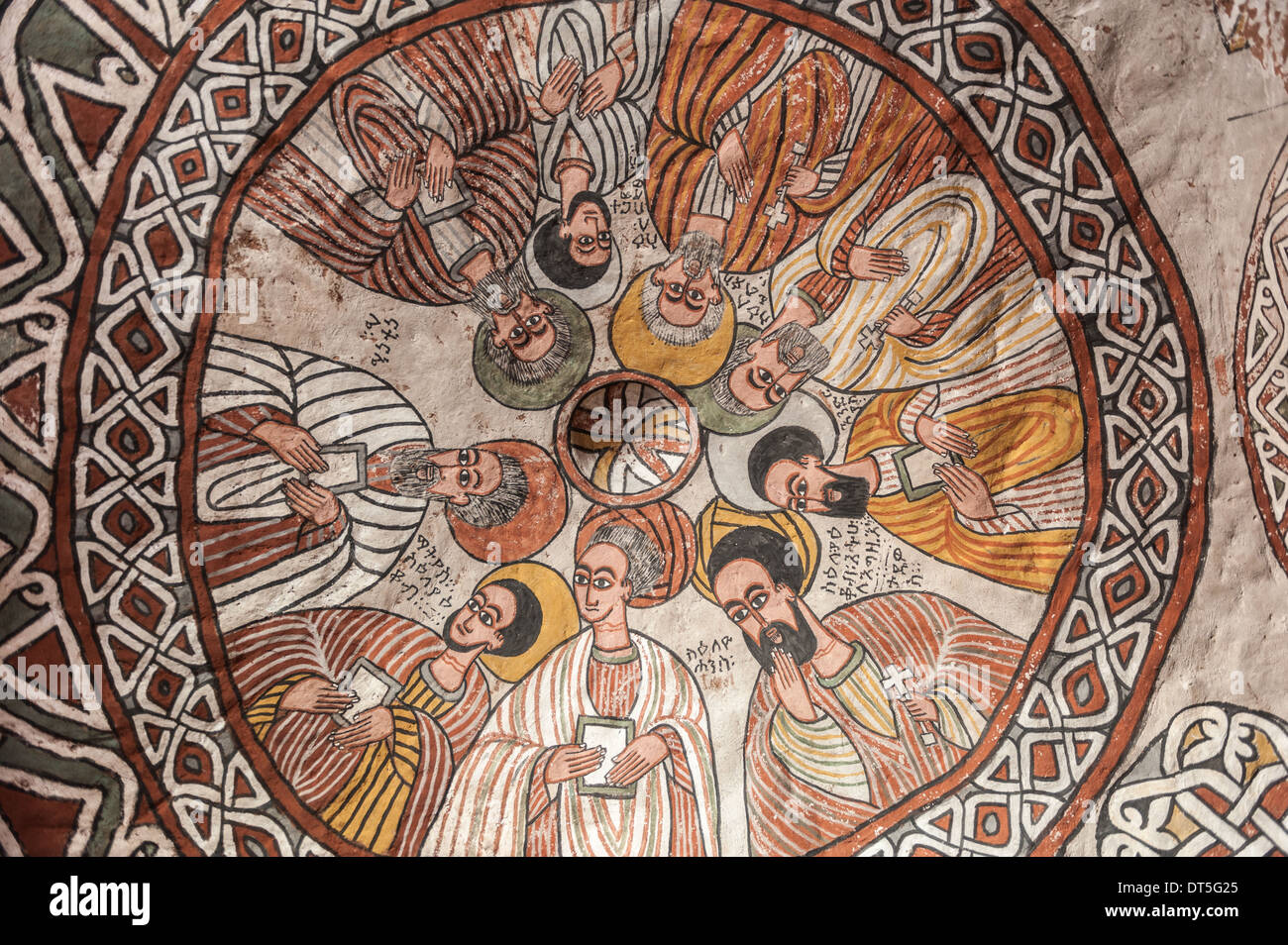Details of the frescoes on the ceiling of Abuna Yemata Guh church ...