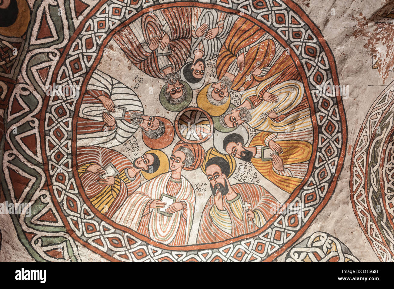 Details of the frescoes on the ceiling of Abuna Yemata Guh church ...
