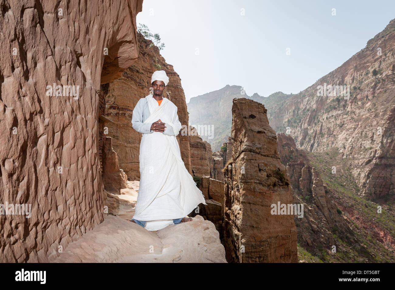 Orthodox monk outside Abuna Yemata Guh church, Tigray, ethiopia, Africa ...