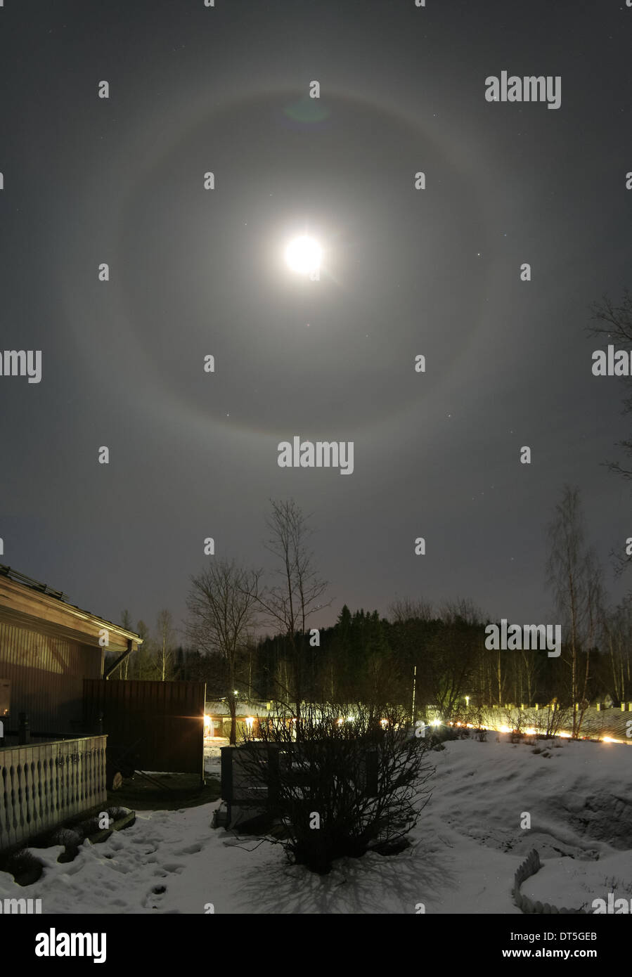22 degree halo and moon Stock Photo - Alamy
