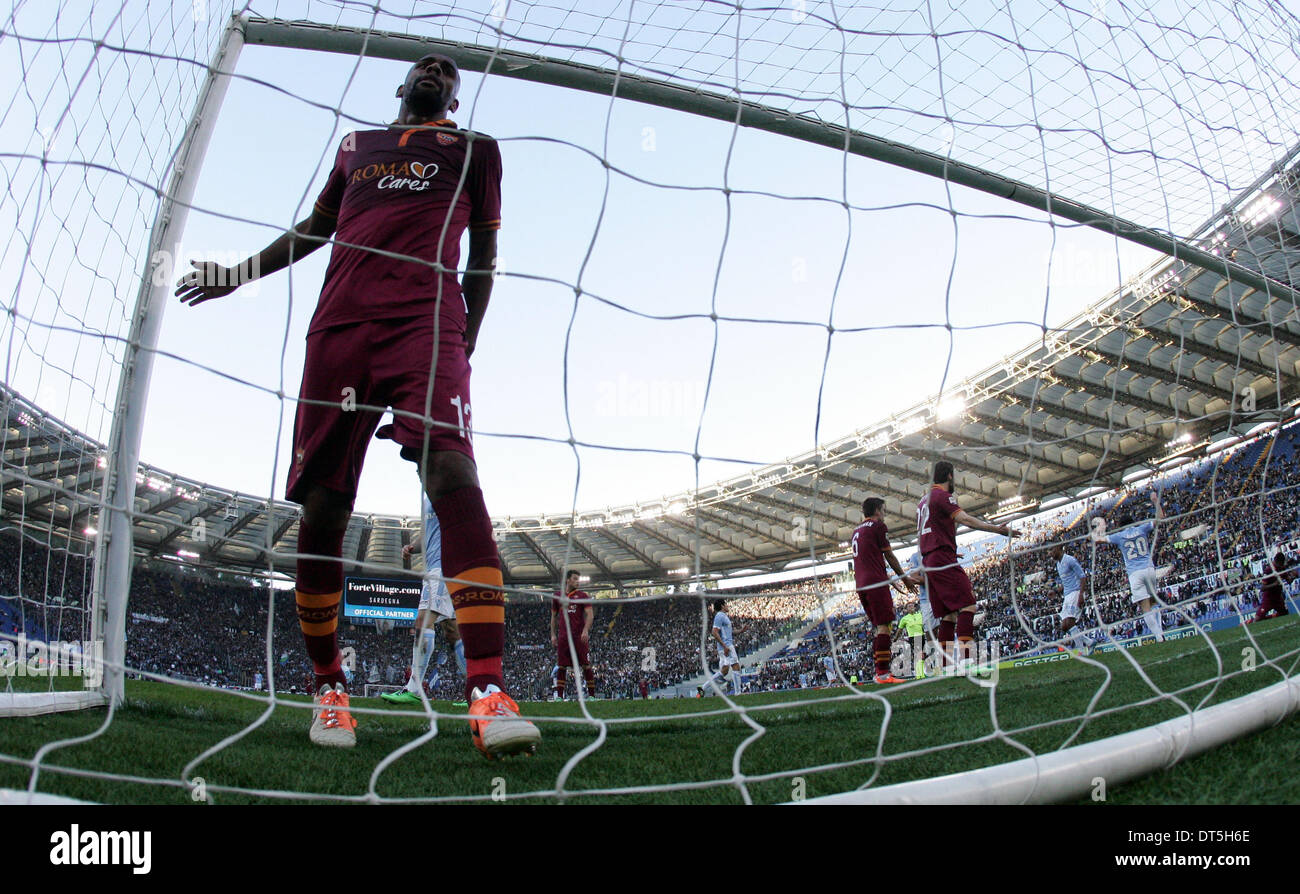 Rome, Italy. 9th Feb, 2014. AS Roma's Maicon reacts after missing a ...