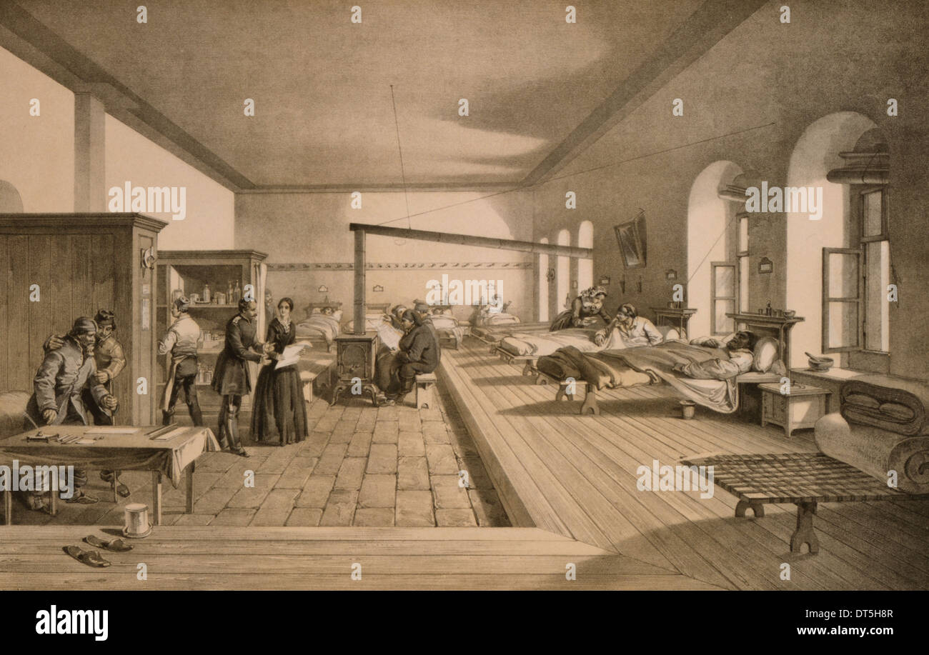 One of the wards of the hospital at Scutari - Interior view of a ...