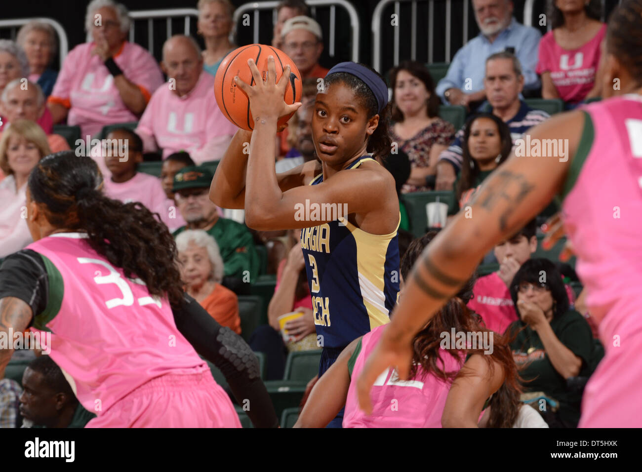 Coral Gables, FL, USA. 9th Feb, 2014. Kaela Davis #3 of Georgia Tech in ...