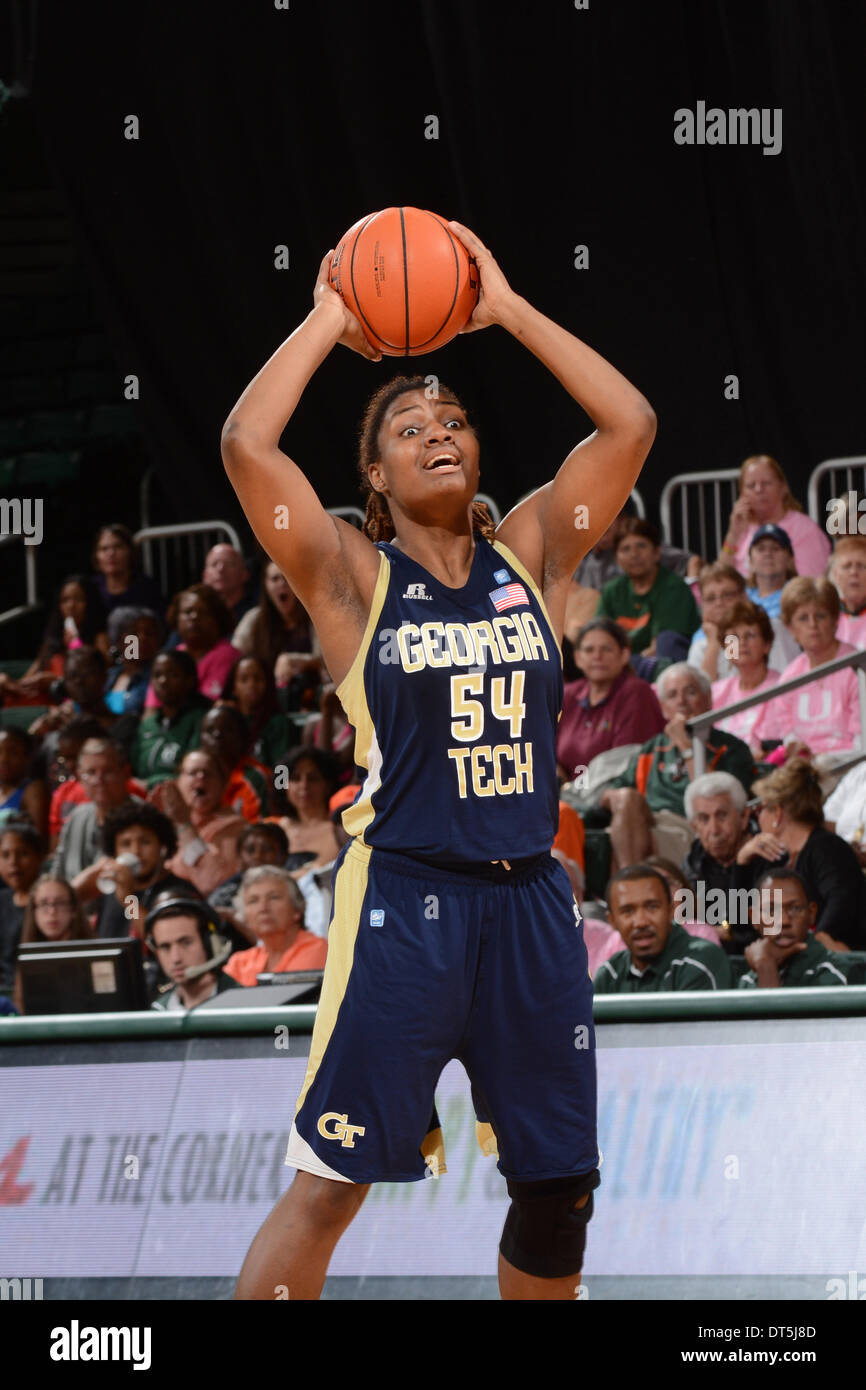 Coral Gables, FL, USA. 9th Feb, 2014. Roddreka Rogers #54 of Georgia ...