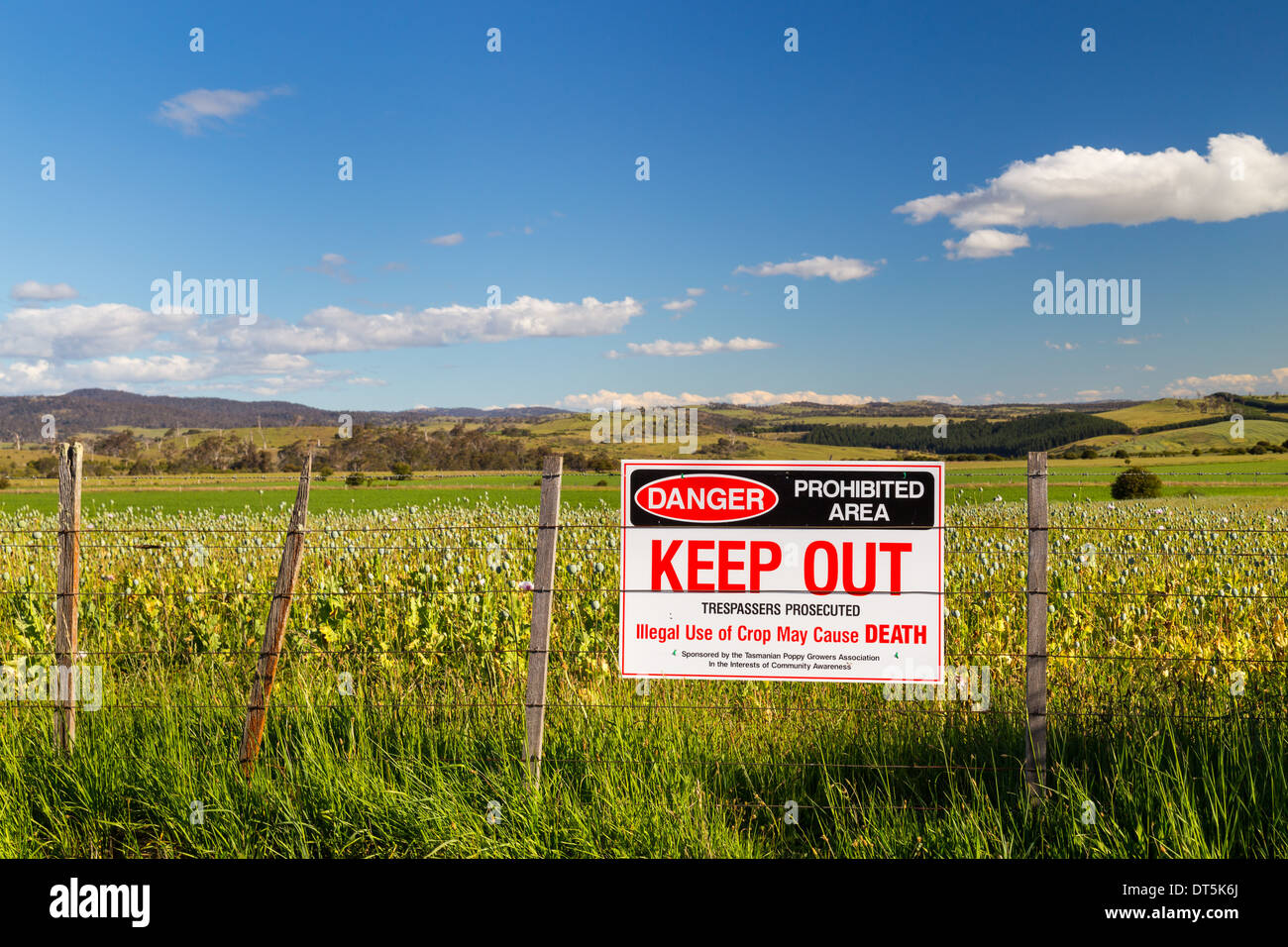 Keep Out sign on Poppy field Stock Photo - Alamy