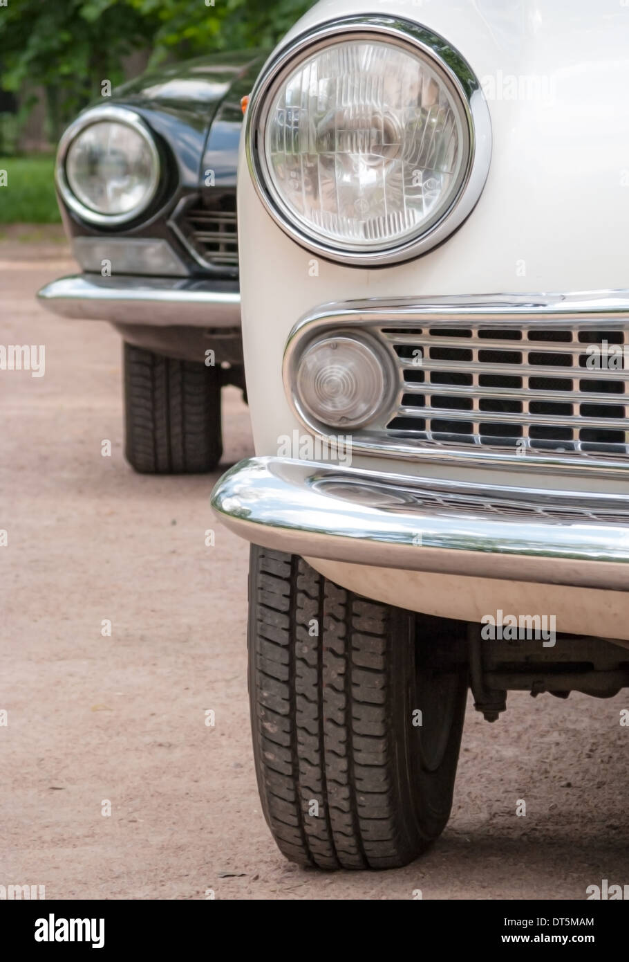 Two old cars, black and white Stock Photo - Alamy