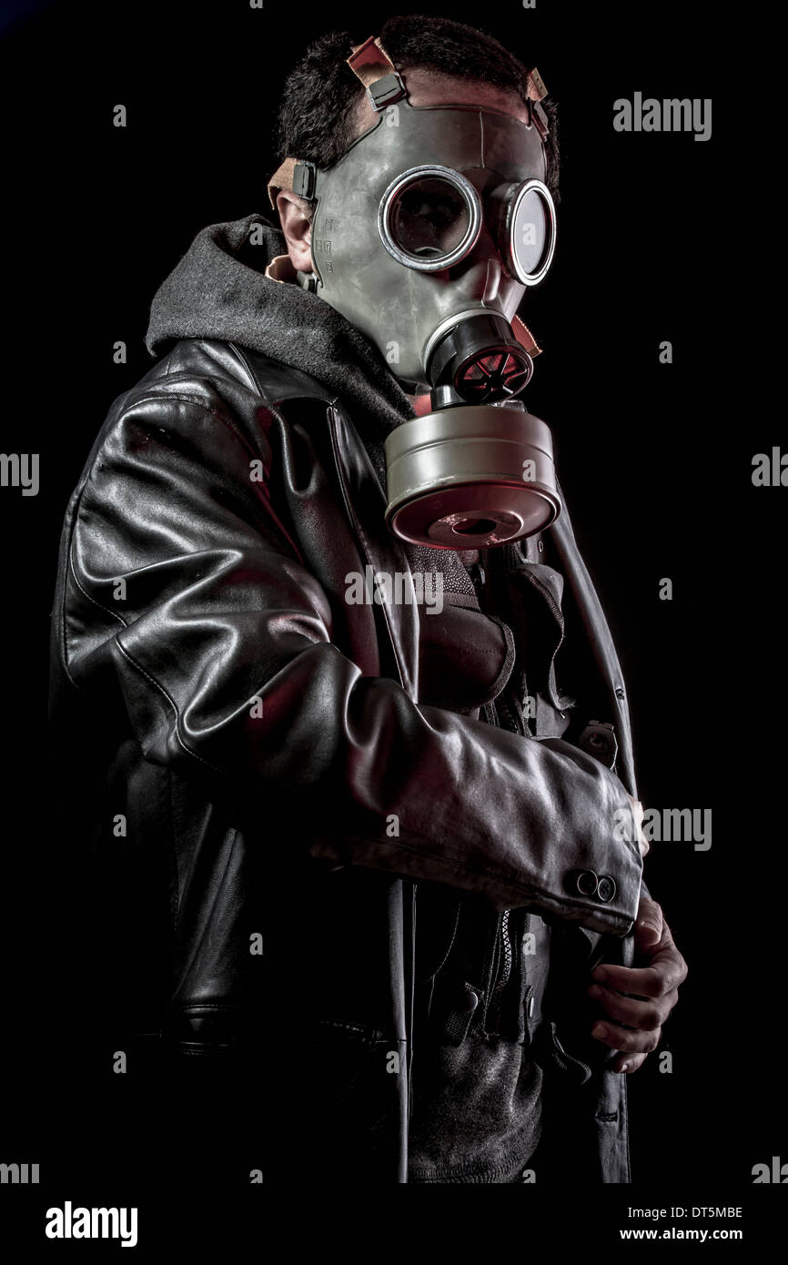 thief, armed man with black leather jacket, dangerous Stock Photo - Alamy