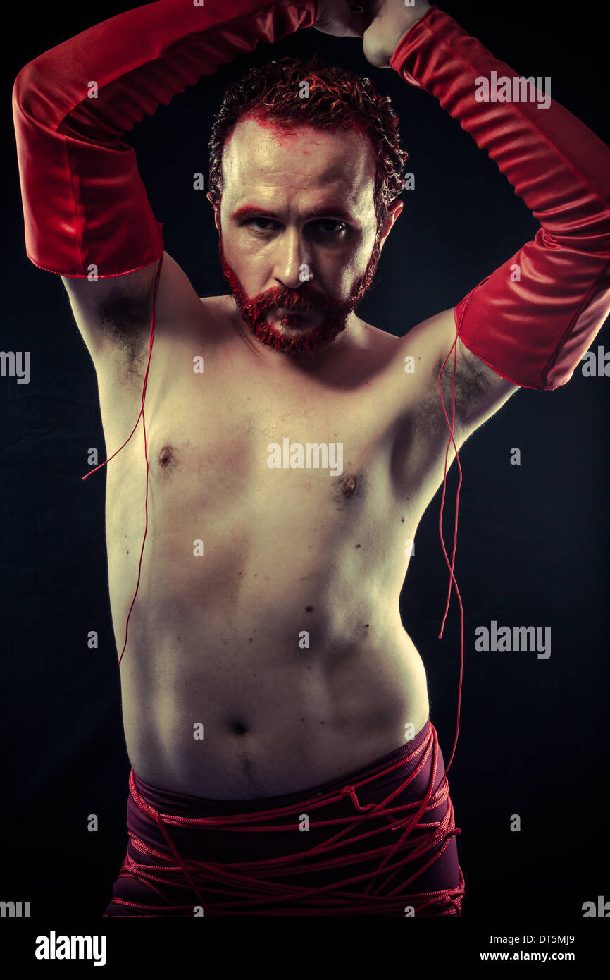 Rock star, guitarist wearing face paint and red leather Stock Photo - Alamy