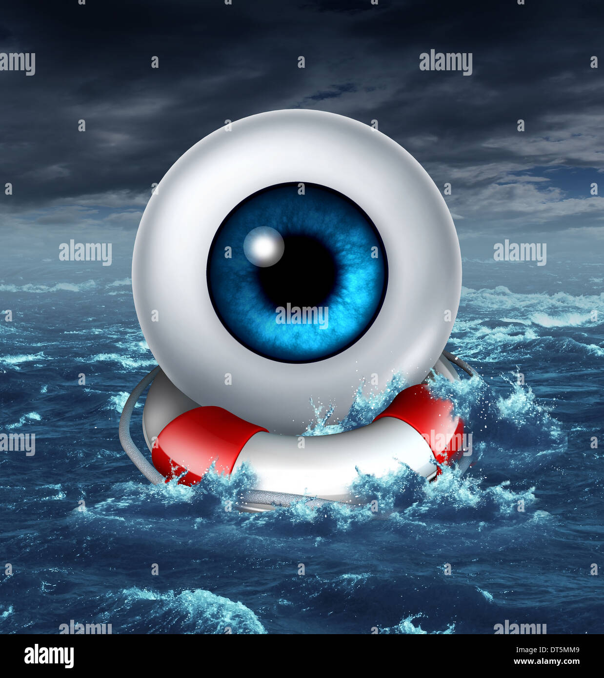 Saving your vision as a human eyeball being saved by a lifesaver or ...