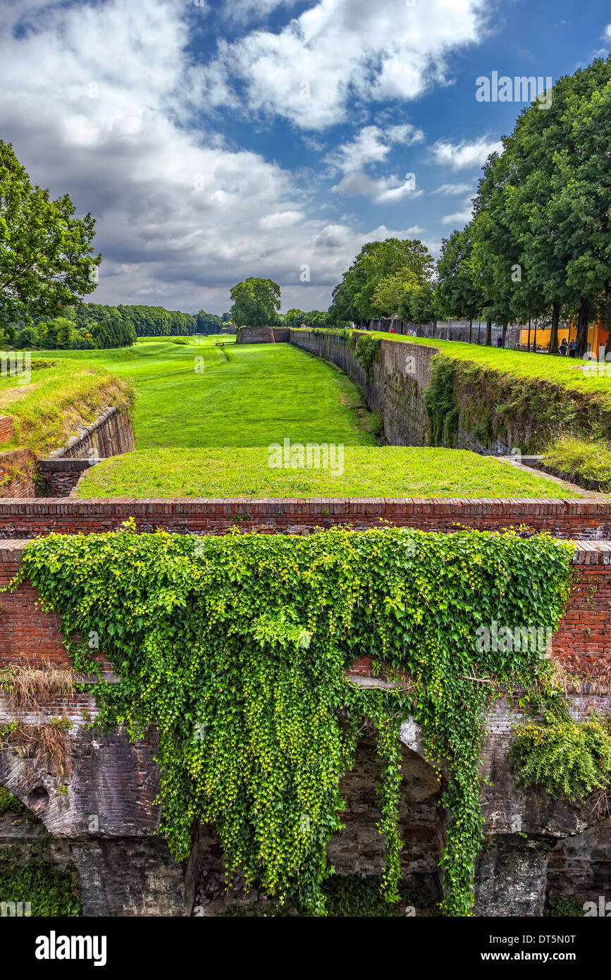 walls of the ancient fortress in the Italian city of Lucca Stock Photo ...