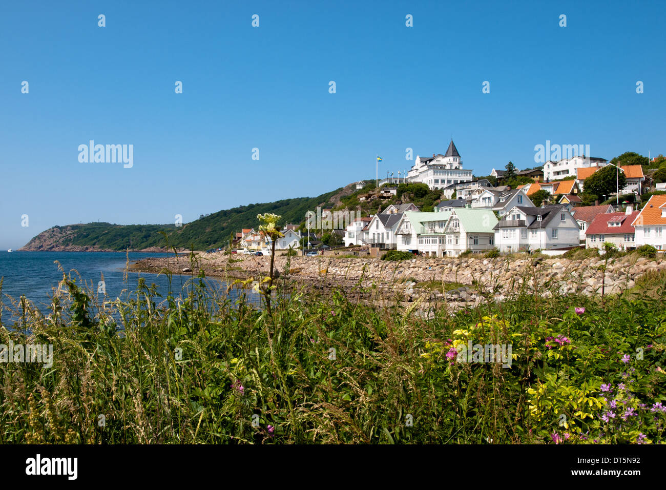 A view of the lovely seaside town of Mölle, Sweden. The famous Grand ...