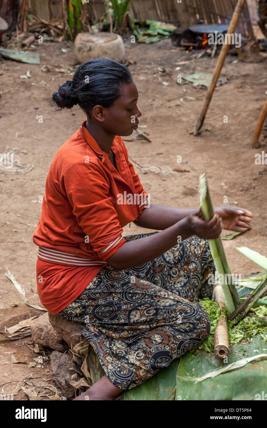 A Dorze Woman Prepares Kocho (Unleavened Bread) Made from The False ...