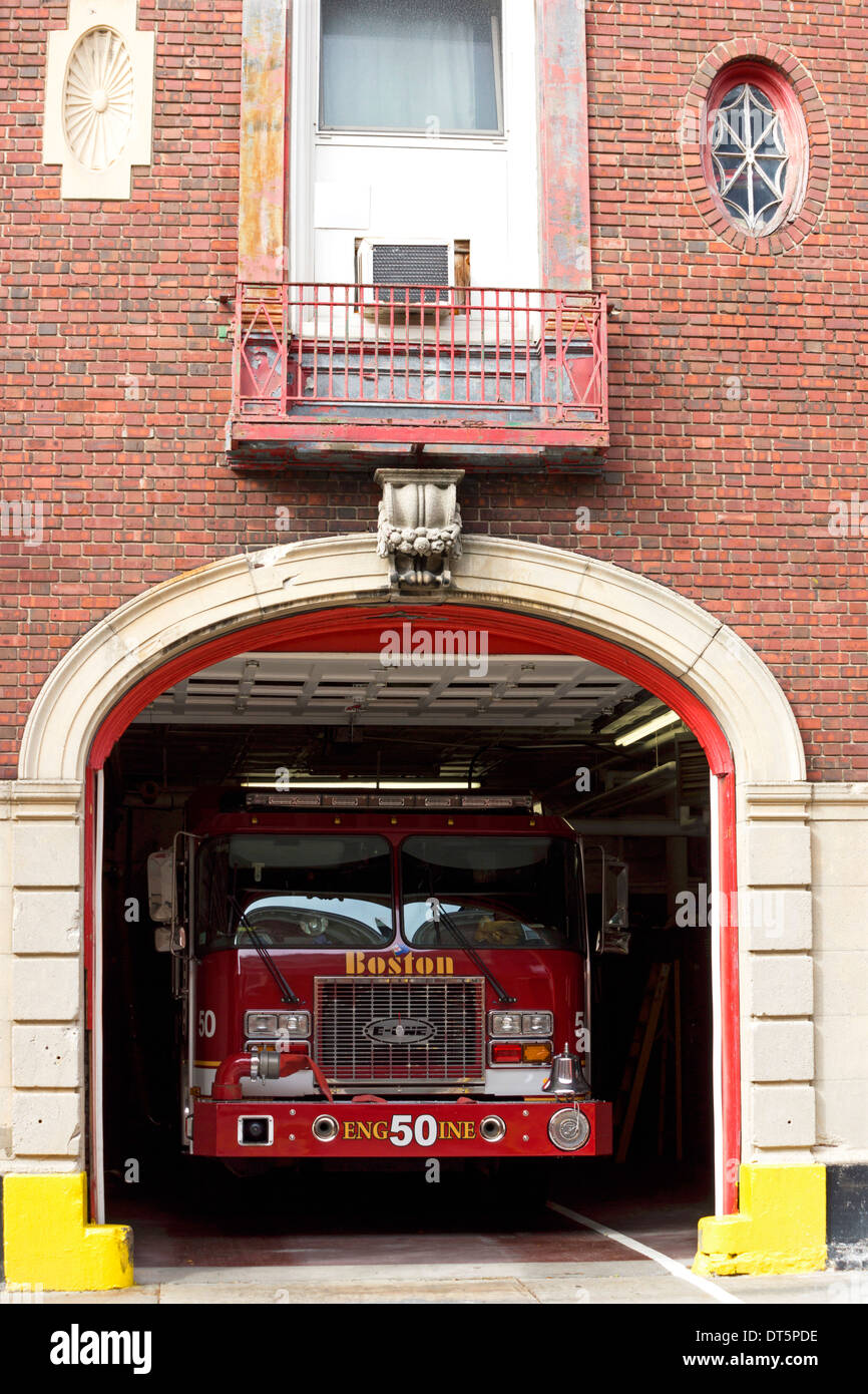 A fire engine, Engine 50, in its fire station (firehouse) , Winthrop ...
