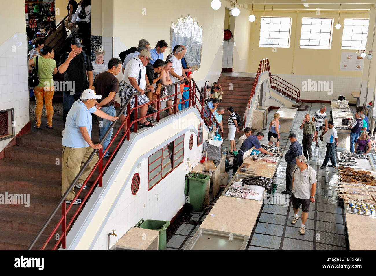 Funchal Madeira Tourists looking down in the fish market area Mercado ...