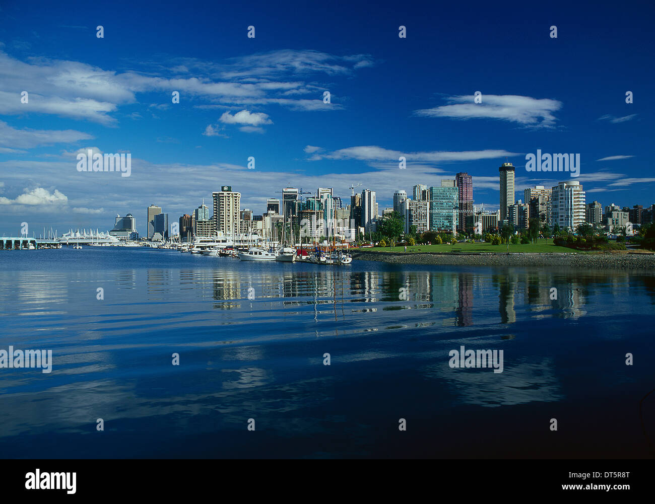 View across the waterfront downtown Vancouver skyscrapers and ...