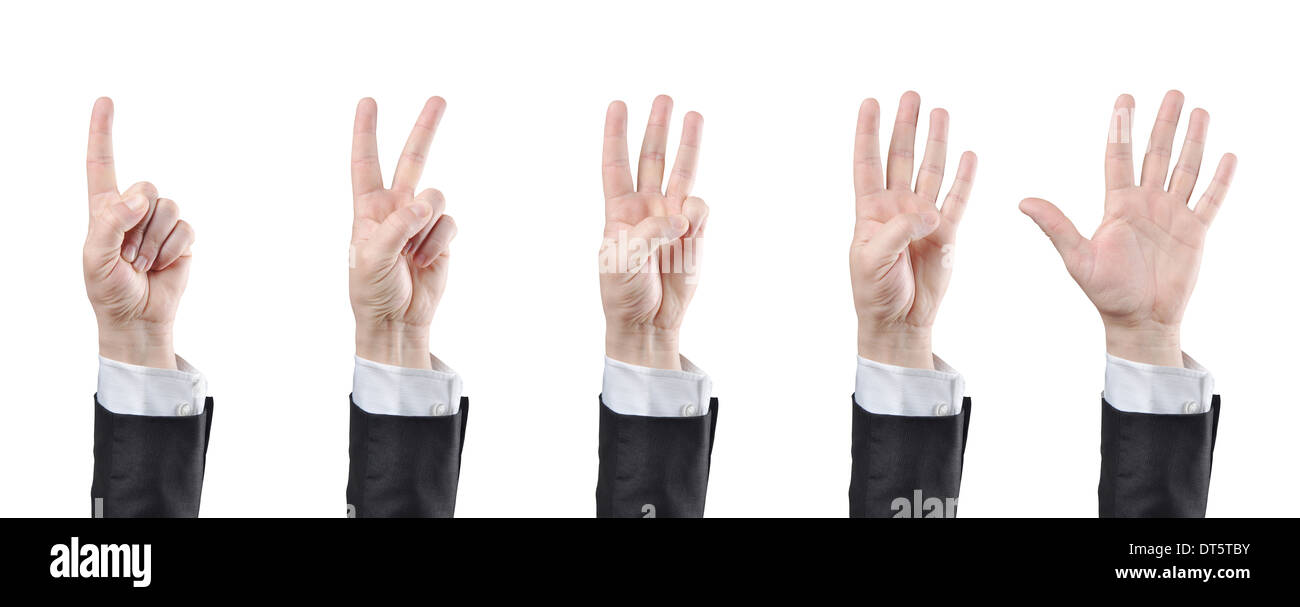 Businessman counting hands. Isolated on white background Stock Photo ...