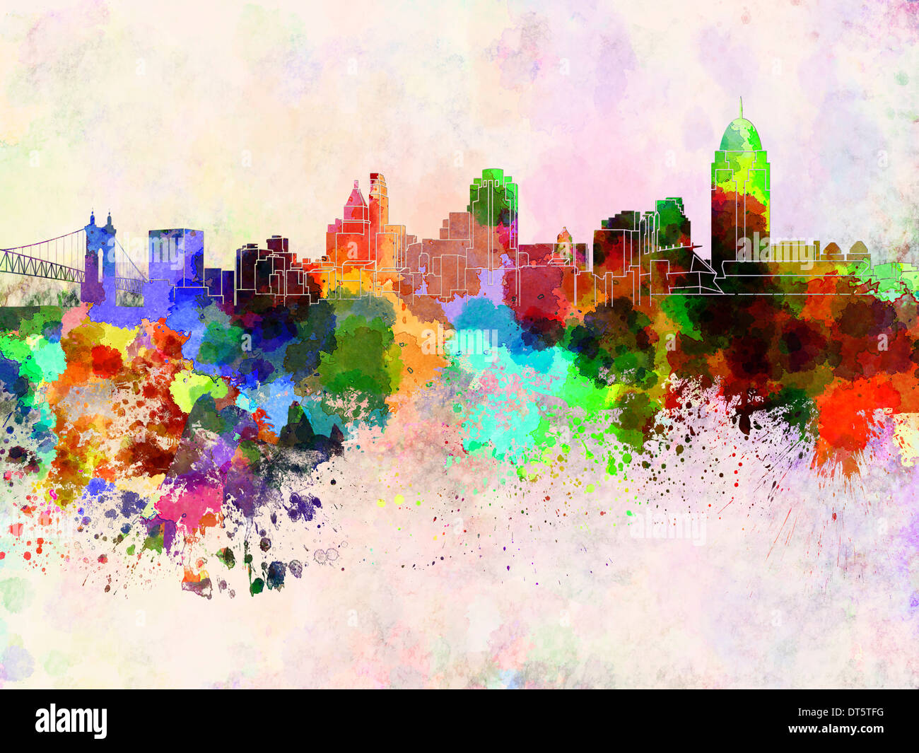 Cincinnati skyline in watercolor background Stock Photo - Alamy
