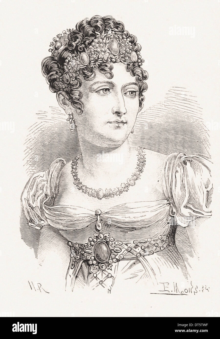 Portrait of caroline bonaparte french engraving xix th century hi-res ...