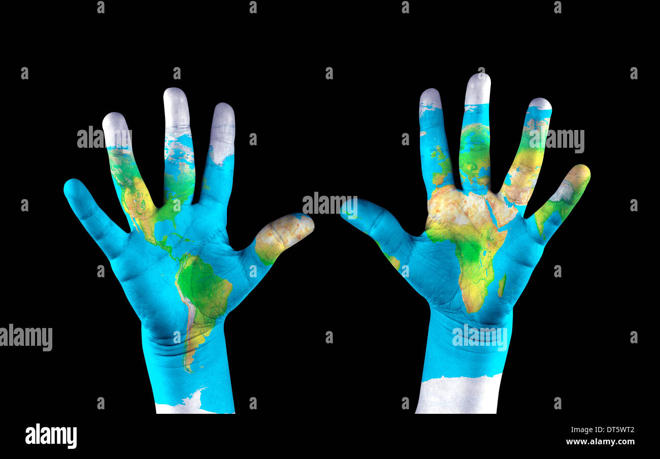 Map painted on hands Stock Photo - Alamy