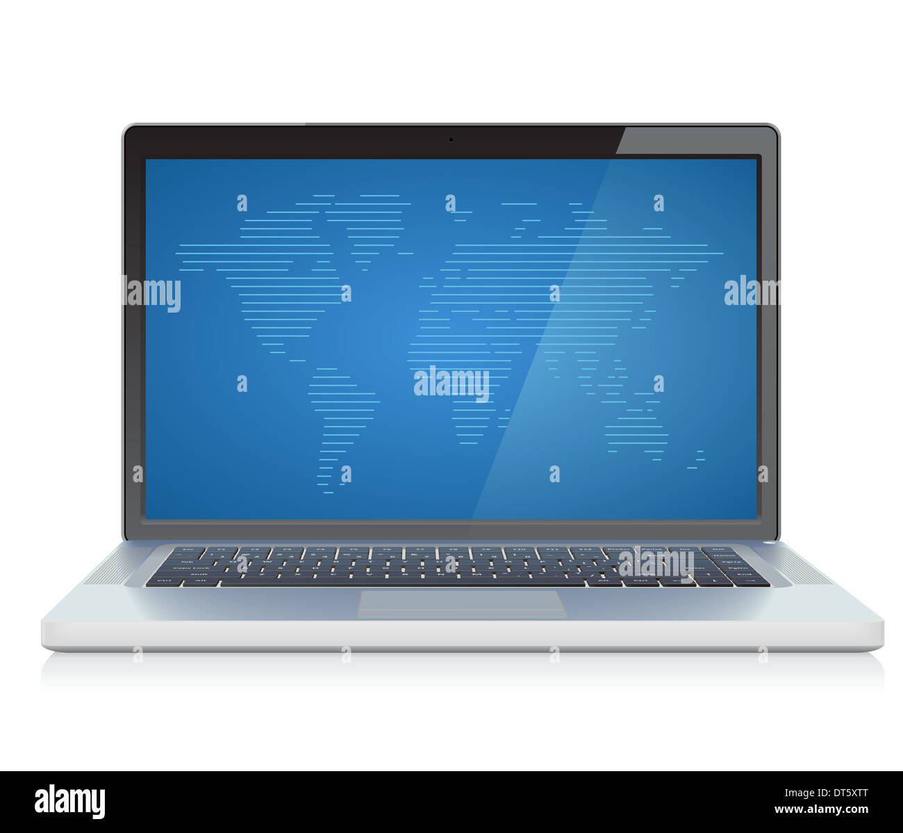 Laptop with abstract World map on screen. Raster version. Vector ...