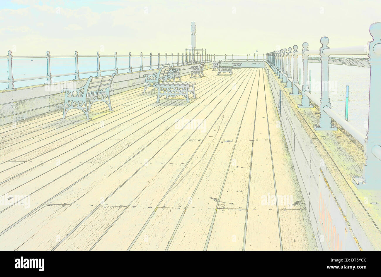 Littlehampton pier in West Sussex. England. Colour sketch style Stock ...