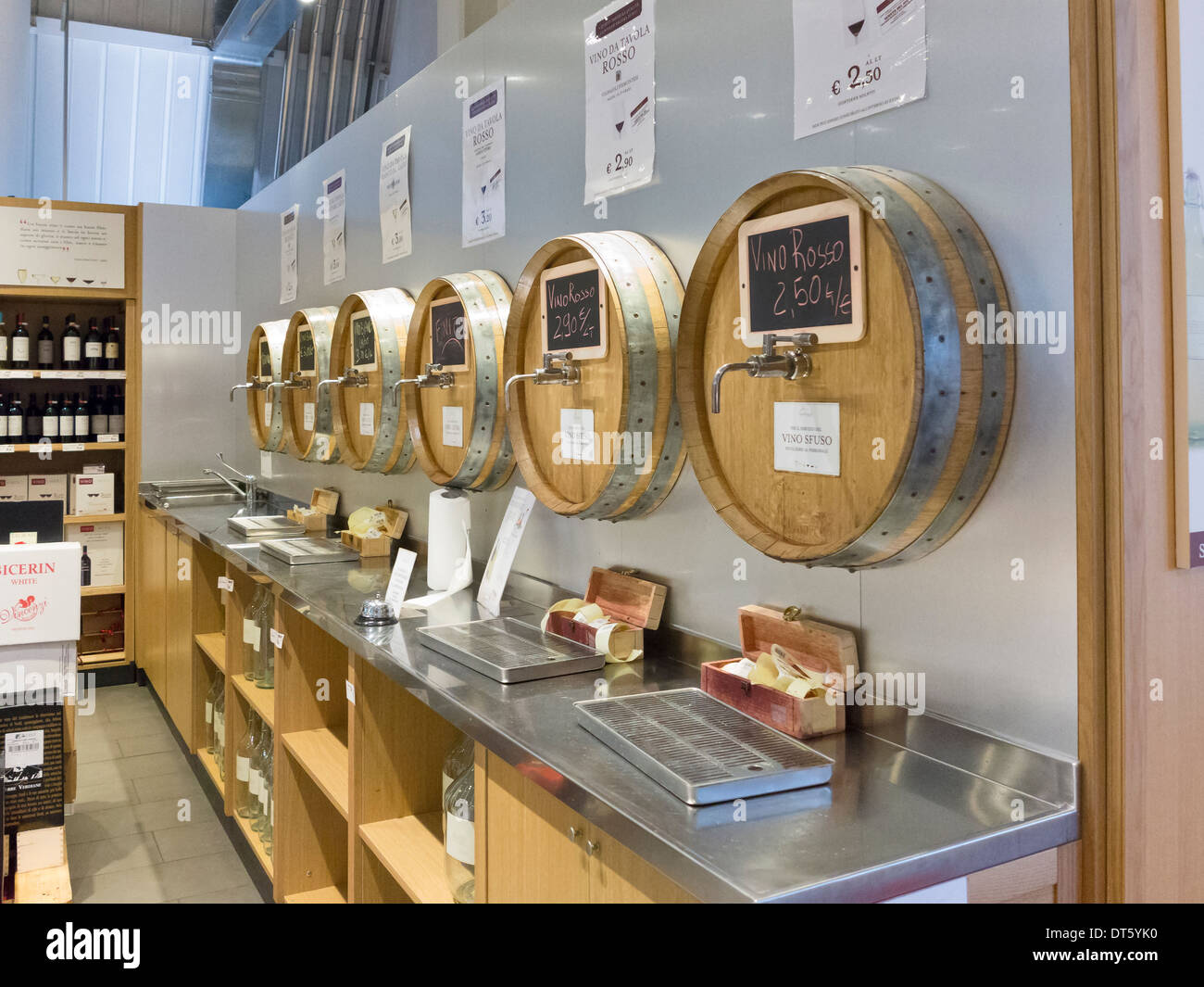 Cask wine for sale at Eataly food store, Italy Stock Photo - Alamy