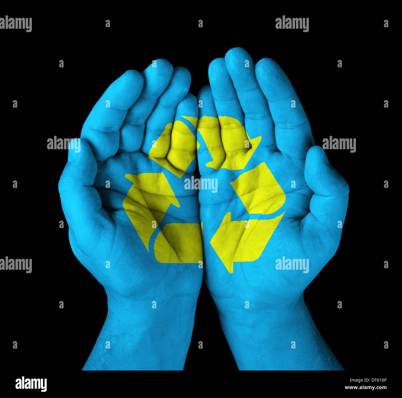 hands with painted recycle symbol Stock Photo - Alamy