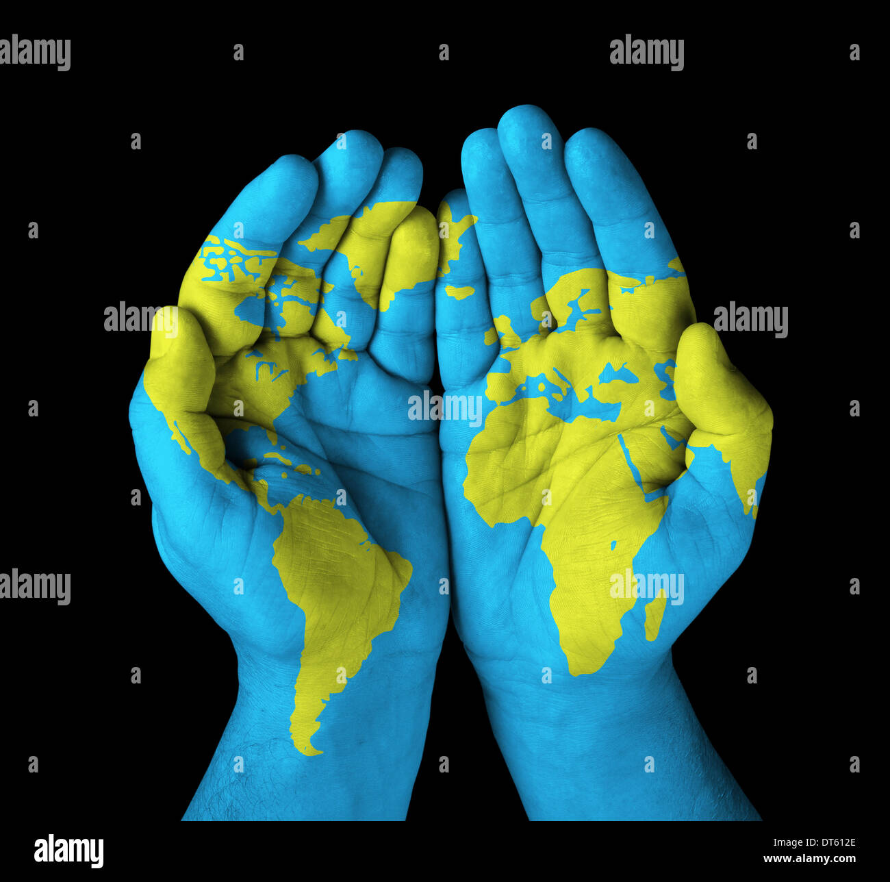 Map painted on hands.Concept of having the world in our hands Stock ...