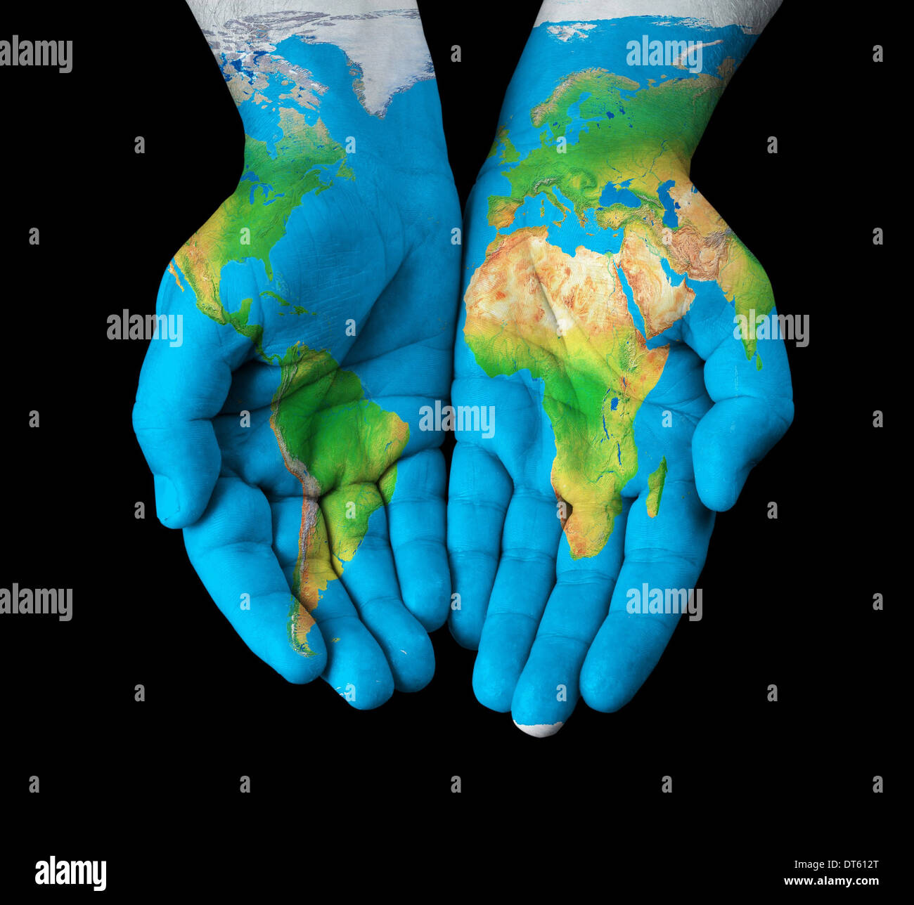 Map painted on hands.Concept of having the world in our hands Stock ...