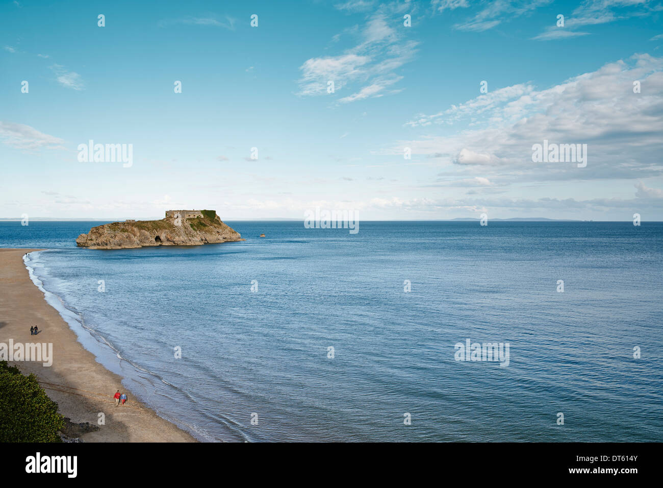 View of beach and rock formation, Tenby, Wales, UK Stock Photo - Alamy