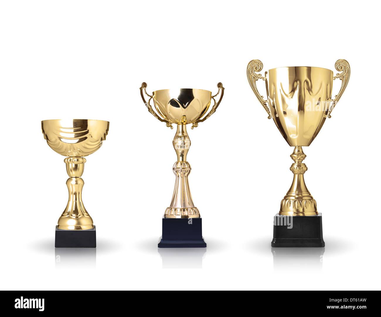 three different kind of golden trophies. Isolated on white background ...