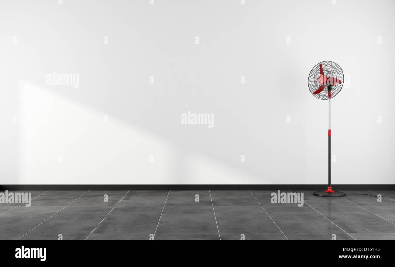 Minimalist empty room with red fan - rendering Stock Photo - Alamy